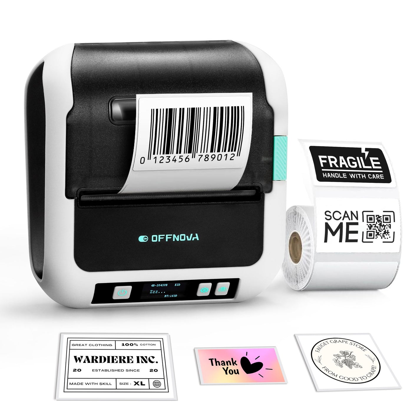 OFFNOVA 3-Inch Bluetooth Label Maker with 200 Sheets Labels