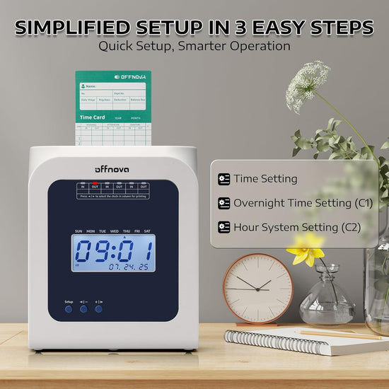 OFFNOVA Thermal Punch Time Clock with 50 Time Cards for Employees Small ...